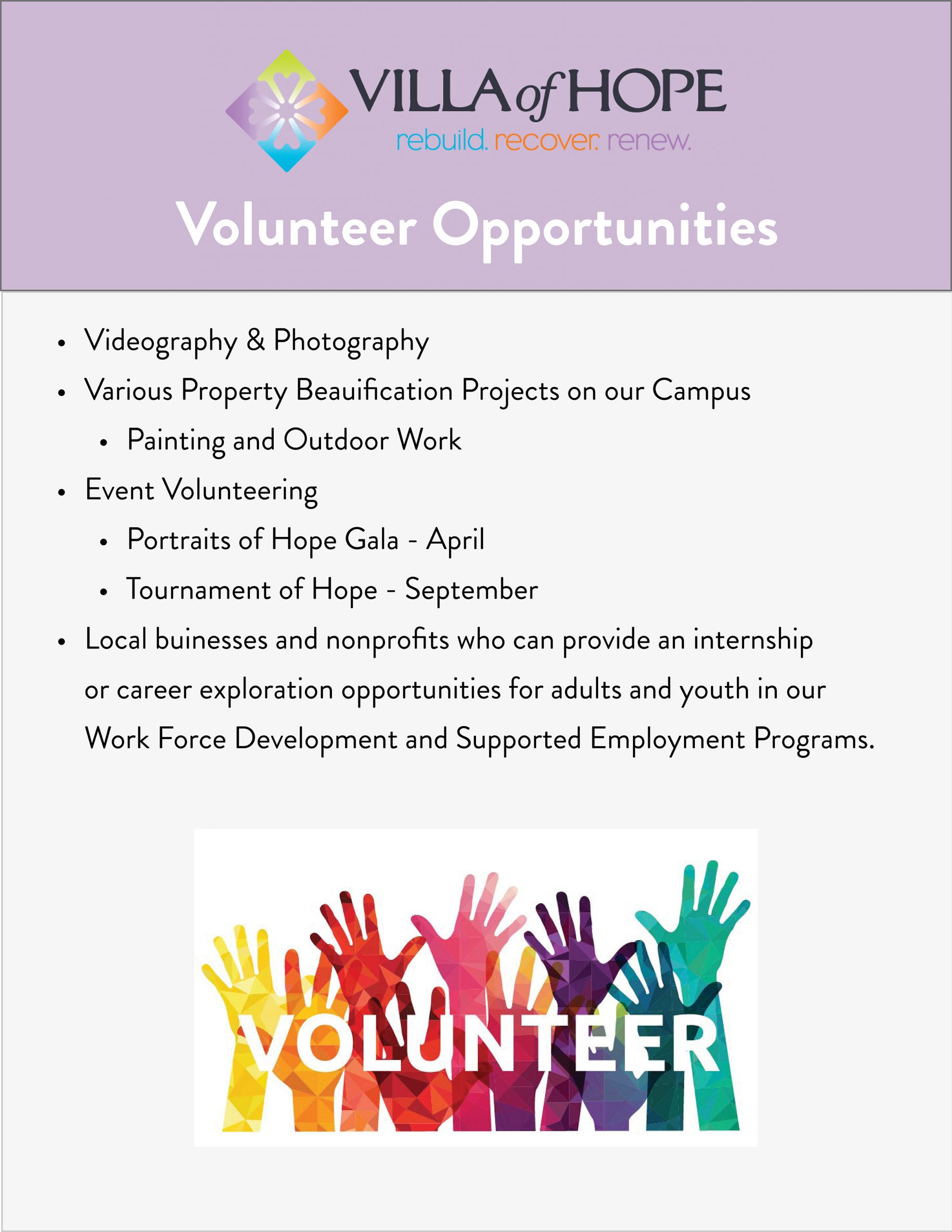 In-Kind Donation List & Volunteer Opportunities with Villa of Hope ...